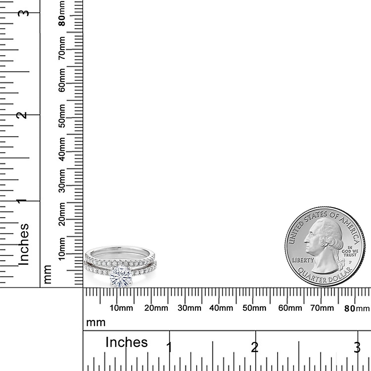 Gem Stone King 925 Sterling Silver Customized and Personalized Round Gemstone Birthstone and White Moissanite Wedding Engagement Ring Band Bridal Set For Women (Size 7)