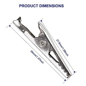 100PCS 1.37IN / 35mm Metal Alligator Clips, Crocodile Clamps Silver Tone Nickel Plated Spring Clamps Test Line Crocodile Clips for Laboratory Electric Testing Work and Cable Lead Clip