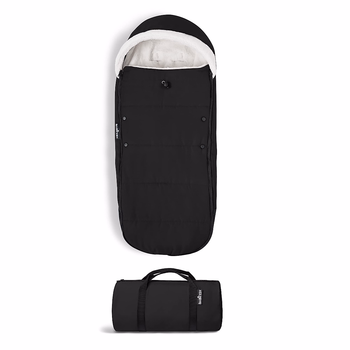 Stokke BABYZEN YOYO Footmuff, Black - Sherpa Lining & Fleece Hood with Drawstring to Keep Baby Warm - Includes Carrying Bag - Machine Washable
