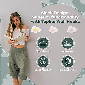TopKai Cloud-Shaped Wall Hook Set - Cute Wooden Decorative Wall Hooks for Hanging Bags, Clothing, Towels, Hats - Modern Wall Hangers for Nursery, Bathroom, Entryway, Boys & Girls Bedroom - Pack of 4