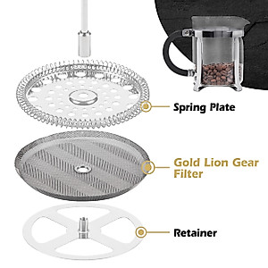 Gold Lion Gear French Press Replacement Filter (2pack) - Includes Metal Center Ring - Universal 8Cup Stainless Steel Reusable Filter