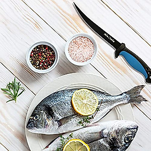 Rhinoreto Fish Fillet Knife and Fishing Knife Set with Sheath and Sharpening tool. Filet Knife for Fish and Boning Knife for Meat Cutting.