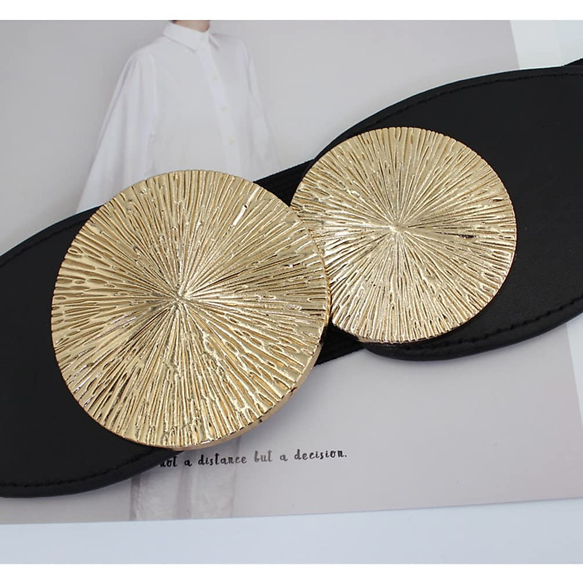 losofar Women Elastic Wide Stretchy Waist Cinch Belt Retro Fashion Automatic Buckle Waistband (black gold, waist below 42")