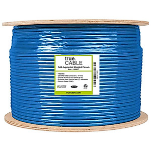 trueCABLE Cat6A Shielded Plenum (CMP), 1000ft, Blue, 23AWG Solid Bare Copper, 750MHz, PoE++ (4PPoE), ETL Listed, Overall Aluminum Foil Shield (F/UTP), Bulk Ethernet Cable
