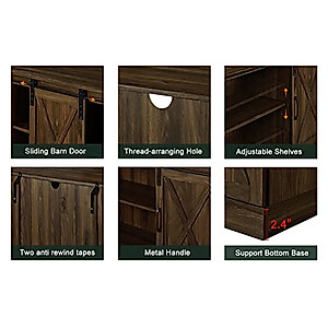 Okvnbjk Farmhouse TV Stand for 65+ Inch TV, Wood Entertainment Center with Sliding Barn Door, with Storage Cabinet & Adjustable Shelves, Media TV Console for Living Room Bedroom, Dark Walnut