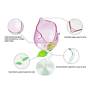 2pcs Rose Wine Glass, Creative Red Wine Glass, Rose Flower Goblet, Wine Cocktail Juice Glass for Party Dinner Wedding Festival Kitchen Bar Celebration (260ml, Blue and Pink)