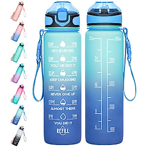 MEITAGIE Water Bottle 32oz with Straw, Motivational Water Bottle with Time Marker & Buckle Strap,Leak-Proof Tritan BPA-Free, Ensure You Drink Enough Water for Fitness, Gym, Camping, Outdoor Sports