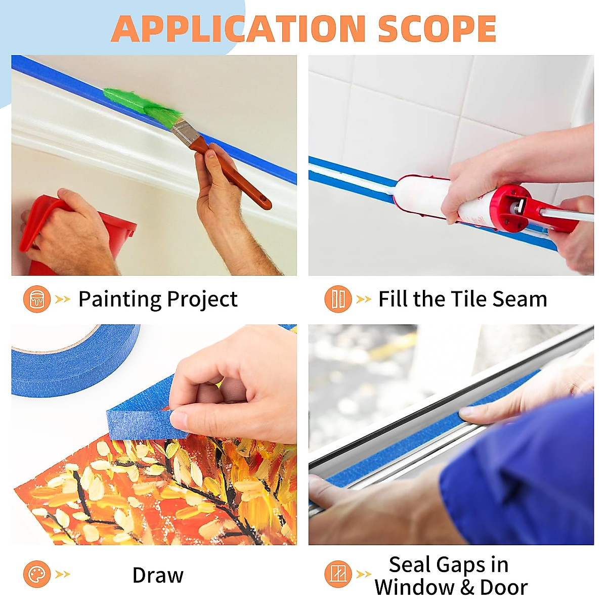 KICNIC Blue Painter's 1 Roll, Multi Surface Masking Tape 0.7 Inch x 60 Yard, Painting and Decoration Supplies, Indoor and Outdoor Use