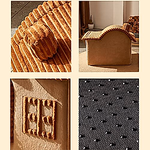 Luxury Dog House Indoor, Foldable Warm Soft Kennel Plush Cat Nest Cozy Pet Bed House with Removable Cushion (L-19.5x16x16 in, Brown)