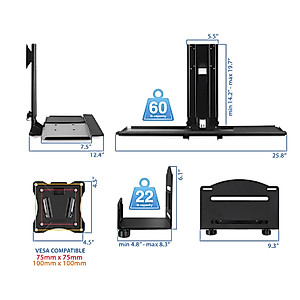 Mount-It! Monitor and Keyboard Wall Mount with CPU Holder, Height Adjustable Standing VESA Keyboard Tray, 25 Inch Wide Platform with Mouse Pad (MI-7919)