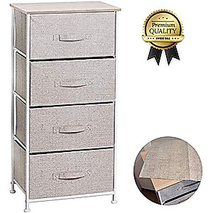 VUE Upgrade Dresser with 4 Drawers, Organizer Tall Fabric Storage Tower with Dust-Proof Pad for Bedroom,Hallway,Living Room,Closet,College Dorm - Sturdy Steel Frame,Wood Top,Easy Pull Fabric Bins