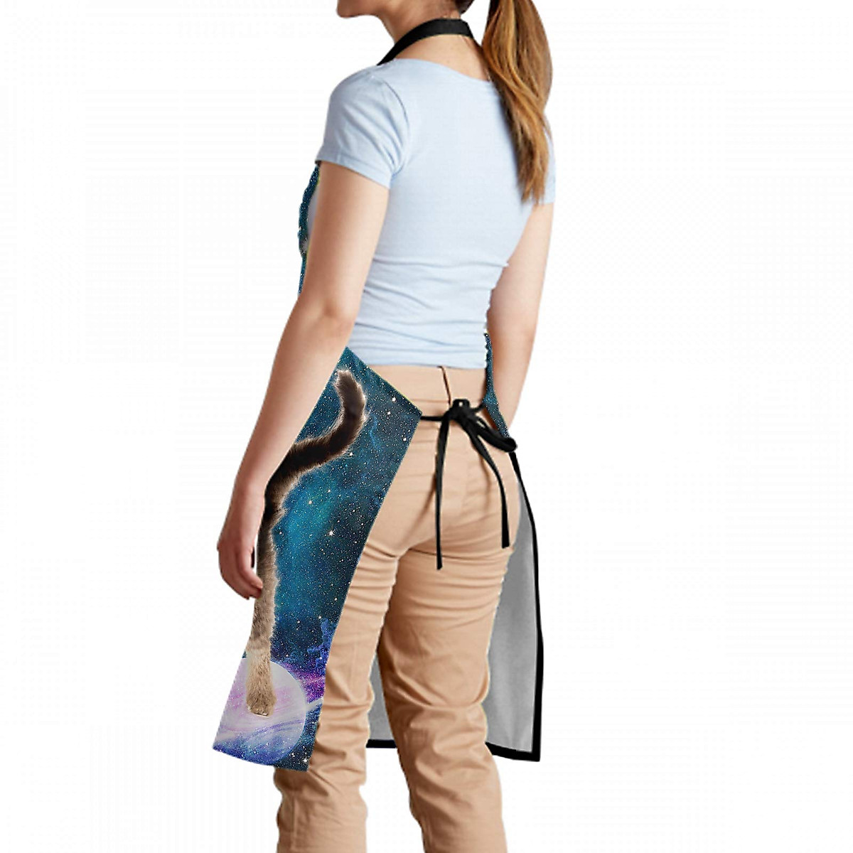 DZGlobal Doughnut Cat Kitchen Apron with 2 Pockets Home Gardening BBQ Grill Chef Cooking Aprons for Women Men Gifts Cute Kitten