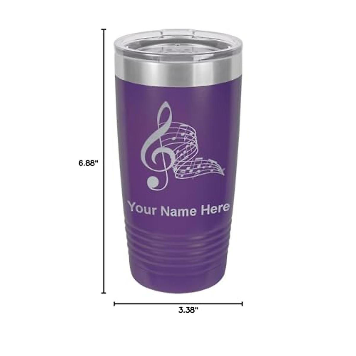 LaserGram 20oz Vacuum Insulated Tumbler Mug, Musical Notes, Personalized Engraving Included (Dark Purple)