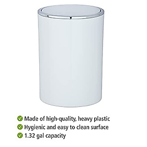 Wenko Inca Trash Can with Lid, Waste Bin with Swing Lid, Small Trash Can, Mini Trash Can, Small Garbage Can, Small Waste Basket, 1.3 Gal, Ø 7.28 x 10.04 in, White