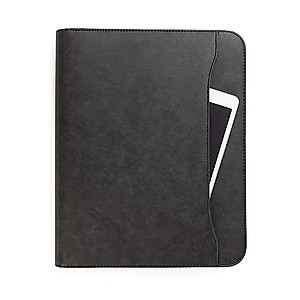 Forevermore Portfolios Padfolio Binder - Professional Faux Leather Travel Organizer Pouch for Tablet, Documents, Presentation Folders, Zipper Closure, Removable 3-Ring Notepad - Black