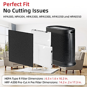 HPA300 HEPA Filter Replacement for Honeywell Air Purifier 6 HEPA R Filters and 8 Pre-cut A Carbon Pre-filter