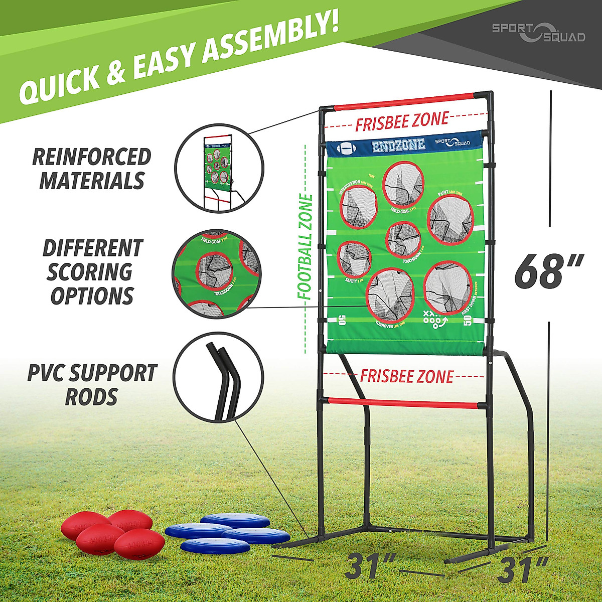 Sport Squad Endzone Challenge 2-in-1 Football and Flying Disc Toss - Backyard and Lawn Game for Indoor and Outdoor Use - Practice your Throwing Skills with this Football Target Carnival Game