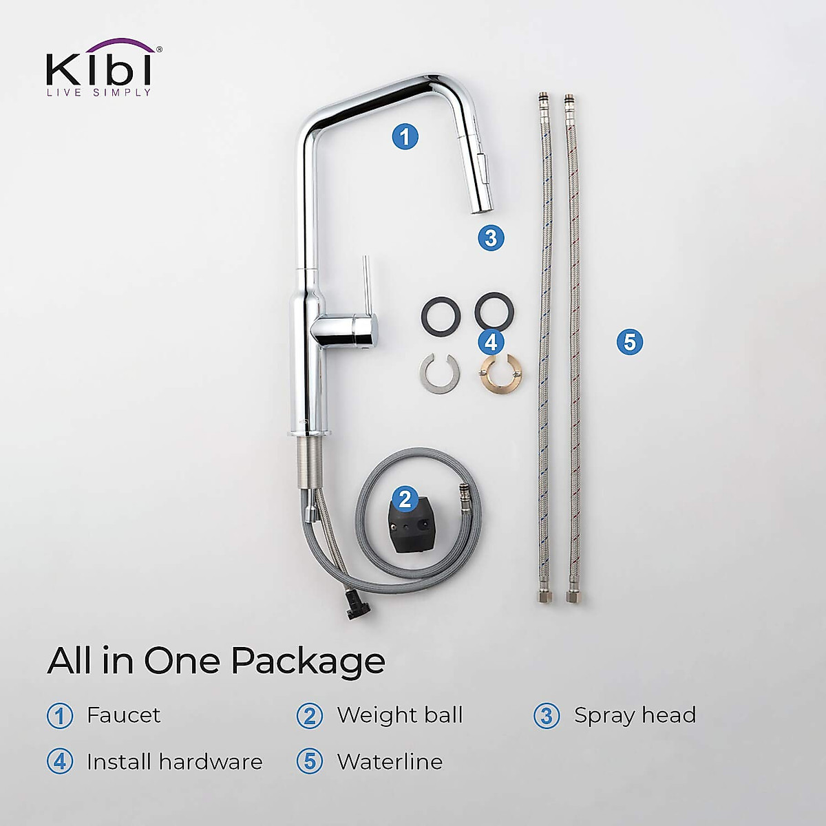 KIBI Macon Single Handle Pull Down Faucet for Kitchen Sink with Soap Dispenser | Solid Brass High Arc Faucet Spout | 360 Degree Swivel Kitchen Faucet with Pull Down Sprayer | Chrome Finish (KKF2007)