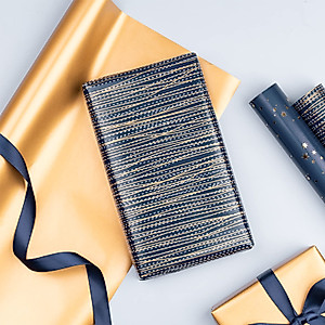 WRAPAHOLIC Wrapping Paper Roll - Mini Roll - 3 Rolls - 17 Inch X 120 Inch Per Roll - Navy and Gold Star/Stripe/Gold Pearlized Print for Birthday, Father's Day, Holiday, Party