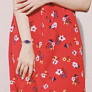 Amethyst Bangle Bracelet, Gold Plated Wire Wrap Natural Purple Crystal February Birthstone Bracelet Cuff for Women, Handmade Adjustable Irregular Raw Gemstone Large Wrists, 0.8’’~1.4’’