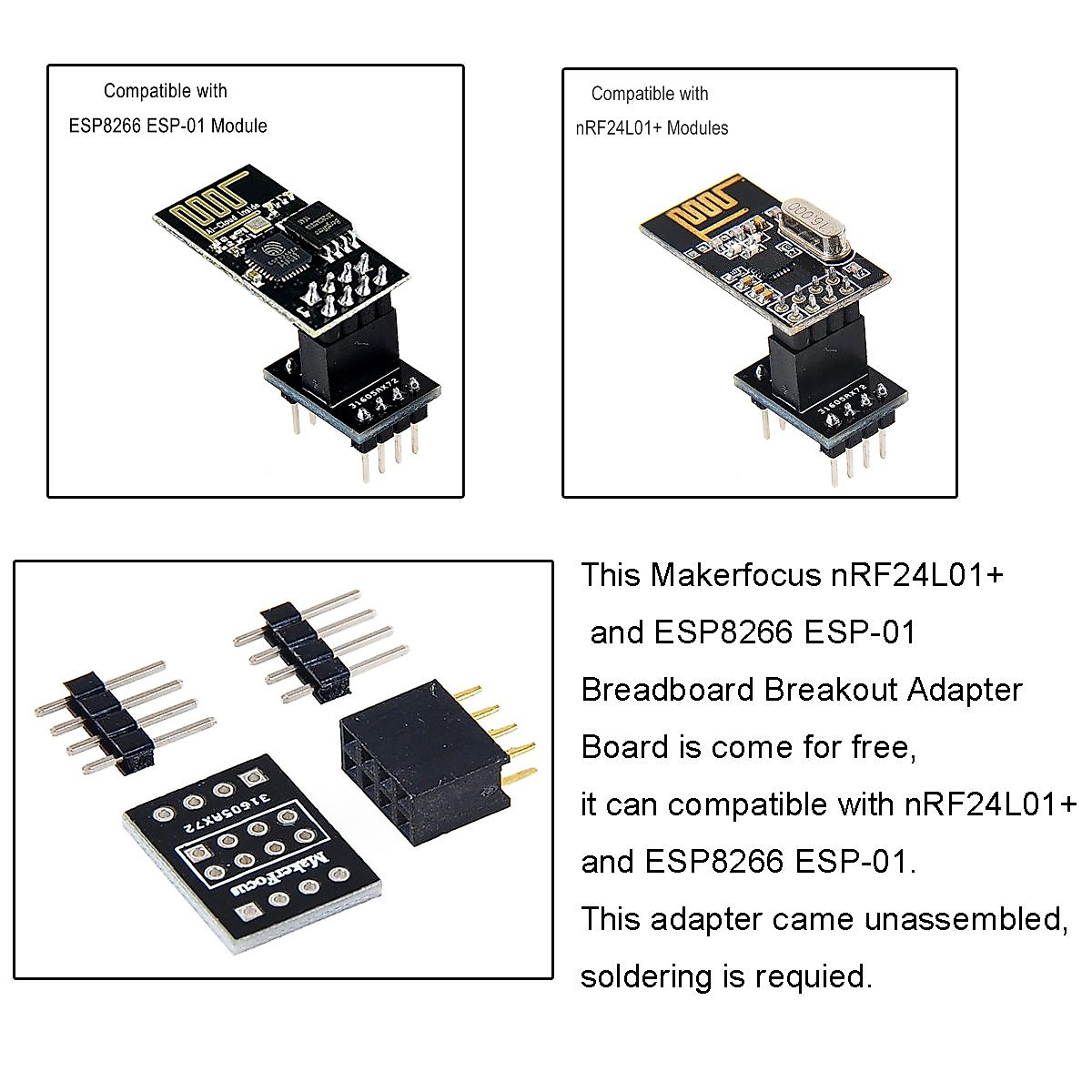 MakerFocus 2pcs ESP8266 NodeMCU LUA CP2102 ESP-12E Internet WiFi Development Board Serial Wireless Module Internet for Ar duino IDE/Micropython with Adapter Board for ESP8266 ESP-01 and nRF24L01+