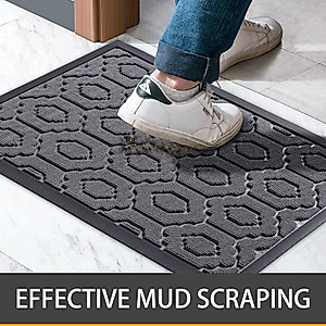 Door Mats Outdoor for Front Door, 29.5"x17" Non Slip Welcome Mats Outdoor Low-Profile Indoor Rug Entryway Doormat for High Traffic Areas, Grey Durable Door Mat