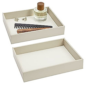 Juvale 2 Pack Faux Leather Valet Tray for Men, Velvet Catchall Organizer for Entryway, Nightstand, Keys, Wallet (Cream, 10 x 8 x 2 In)