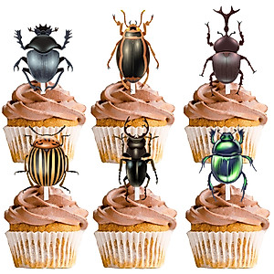 18pcs Glitter Dessert Cupcake Topper Reptile Insect Beetle Theme Decorations Baby Shower Boys Girls Happy Birthday Party Decor Supplies