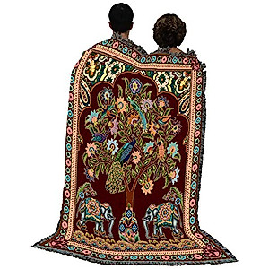 Pure Country Weavers Asian Elephants Blanket - Tree of Life Gift Tapestry Throw Woven from Cotton - Made in The USA (72x54)