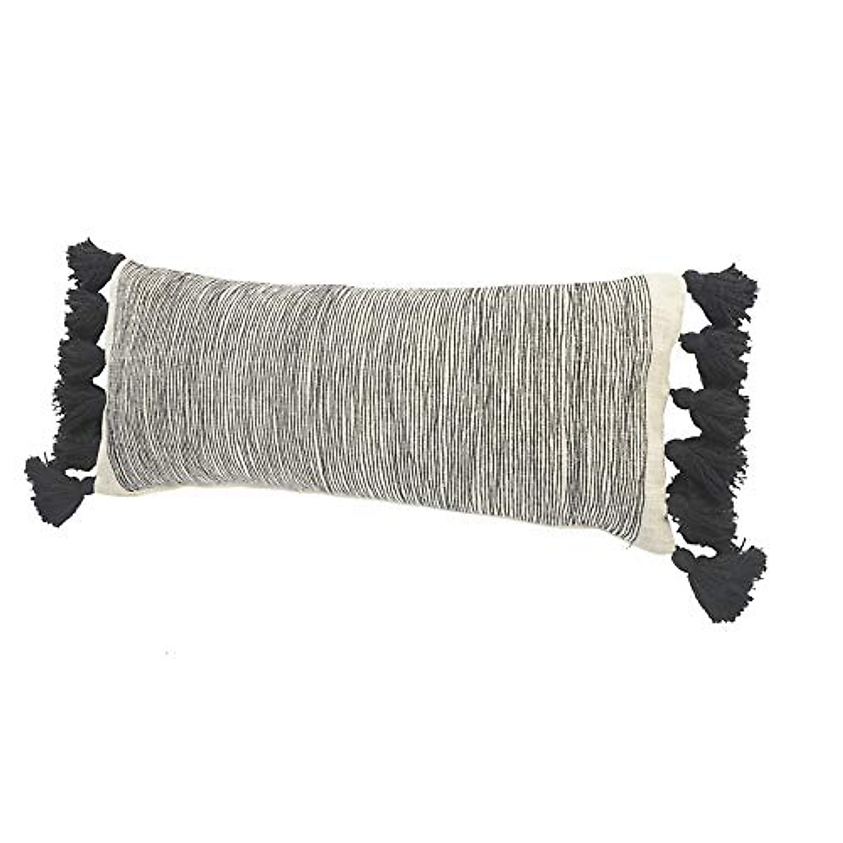 LR Home Distressed Fringe Pillow, 28"x12", Gray/Black/Ivory