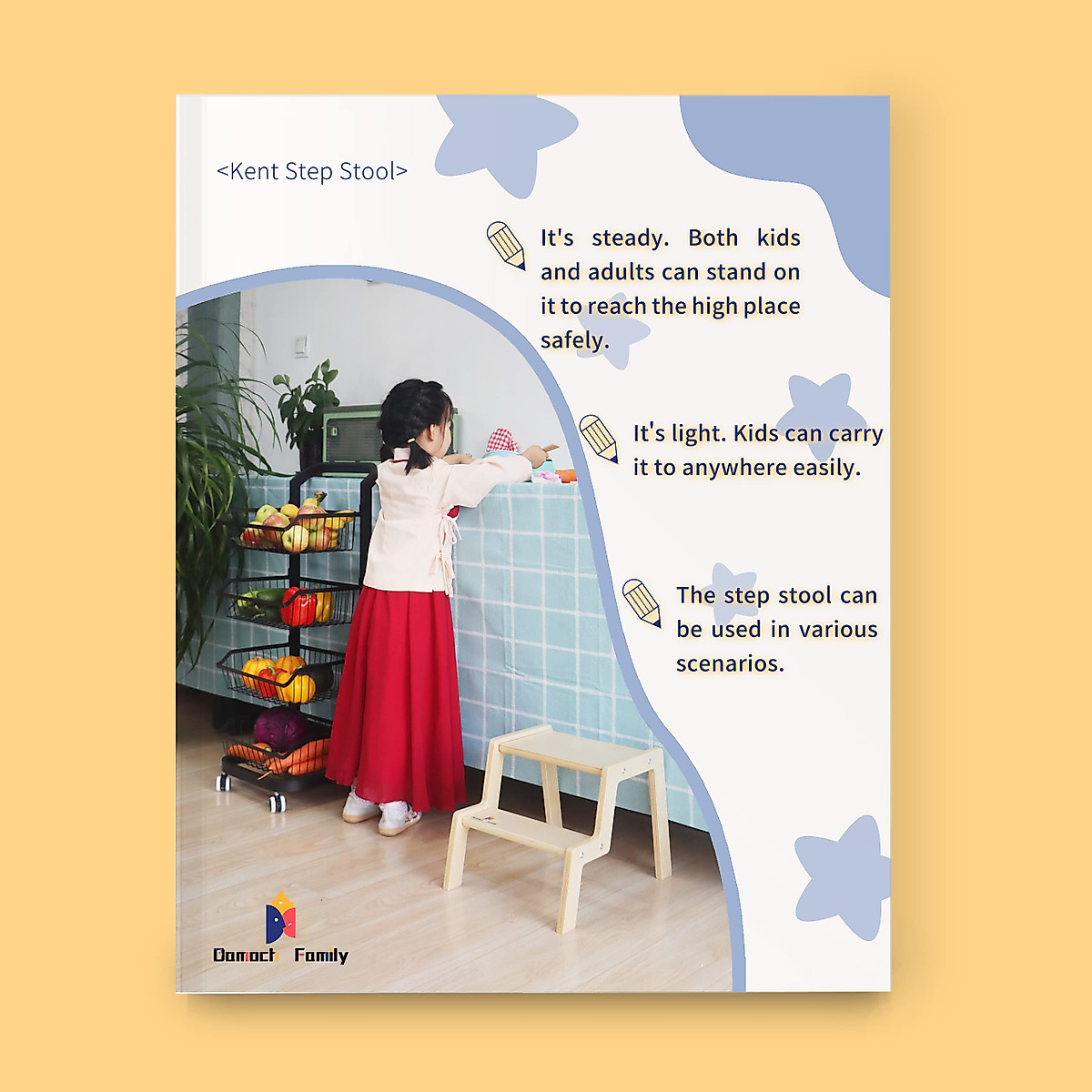 Damoch Family™ Wooden Toddler Step Stool for Kids,Two Step Children Potty Stool,Bathroom&Kitchen Non-Slip Dual Height (Grey+Natural)