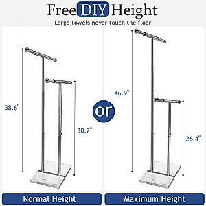 Kayfia 40" Standing Towel Rack with Weighted Marble Base, Width Adjustable & Taller Bathroom Towel Rack Stand, 2-Tier Towel Racks for Bathroom, Multiple Spaces Stainless Steel Brushed Finish