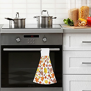 Autumn Maple Leaves Hanging Kitchen Towel Berry Fall Leaf Hand Tie Towels Set 2 Pcs Tea Bar Dish Cloths Dry Towel Soft Absorbent Durable for Bathroom Laundry Room Decor