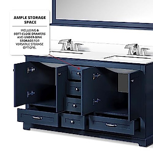 Bell+Modern Tybee 60 in. W x 22 in. D Navy Blue Double Bath Vanity, White Quartz Top and 58 in. Mirror