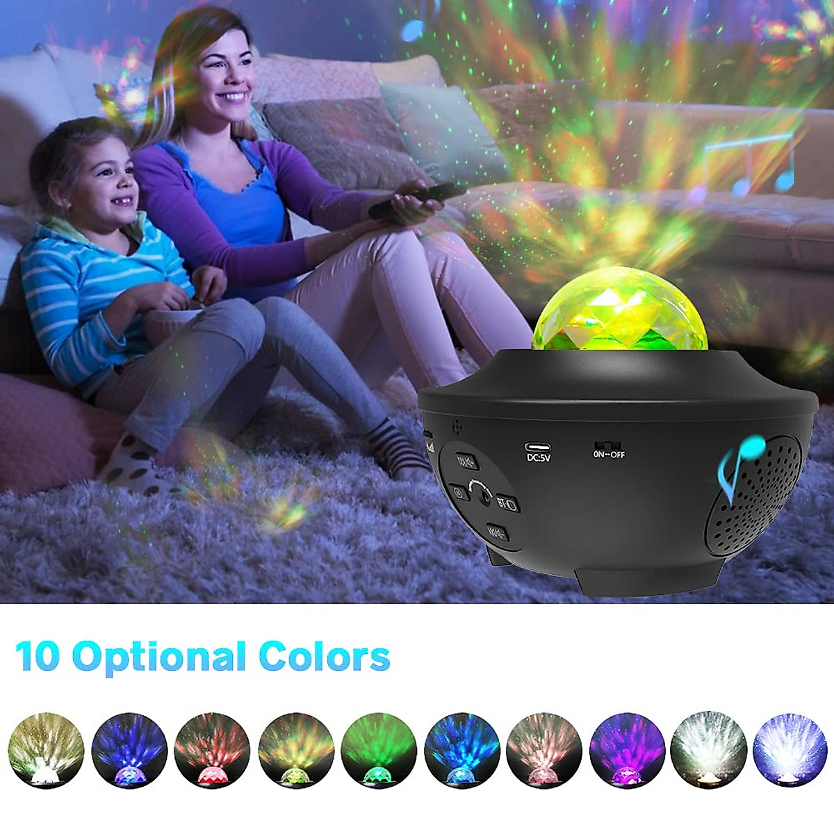 Eicaus Star Projector, Galaxy Projector with Remote Control, 3 in 1 Night Light Projector with LED Nebula Cloud/Moving Ocean Wave for Kid Baby, Built-in Music Speaker, Voice Control (Black)