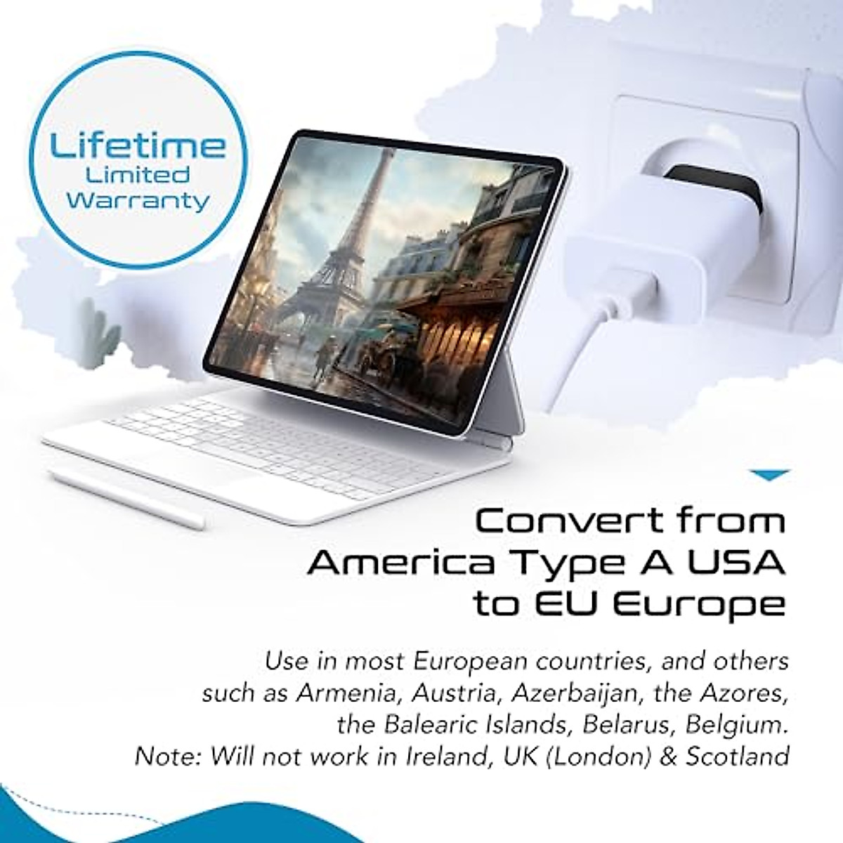 Ceptics USA, Canada to European Plug Adapter - Type C Adapter compatible in Europe, Canada to European travel plug adapter Ideal for Phones, Camera & more - CE Certified - RoHS Compliant - 6 Pack