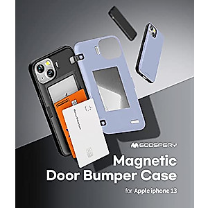 GOOSPERY Magnetic Door Bumper Compatible with iPhone 13 Case, Card Holder Wallet Case, Easy Magnet Auto Closing Protective Dual Layer Sturdy Phone Back Cover, Lilac Purple