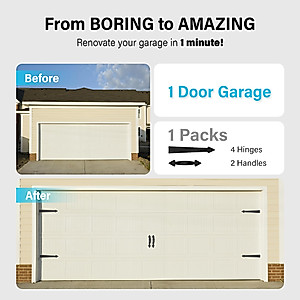 WINSOON for 2 Cars Magnetic Decorative Garage Door Hardware Couch House 12 Pieces Curb Appeal Faux Hinges Handles Accents Hardware Kit, Black