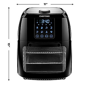Chefman 6.3-Qt 4-In-1 Digital Air Fryer+, Rotisserie, Dehydrator, Convection Oven, XL Family Size, 8 Touch Screen Presets, BPA-Free, Auto Shutoff, Accessories Included, Black