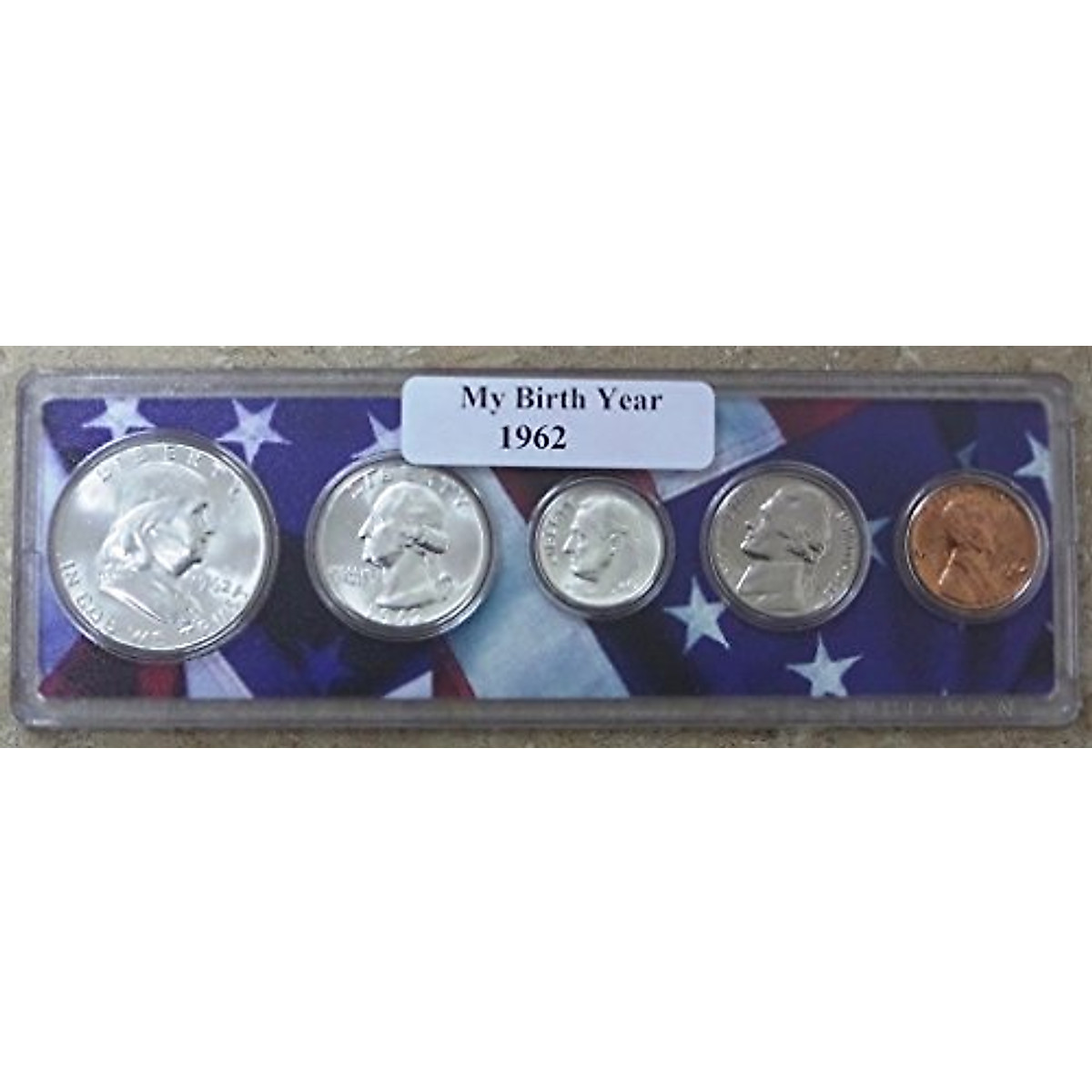 1962-5 Coin Birth Year Set in American Flag Holder Uncirculated