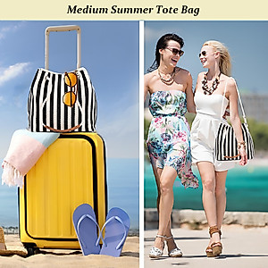 Bydenwely Women's Tote Bag Medium Canvas Shoulder Bag Daily Working Handbag with Concise Striped Pattern (Black)