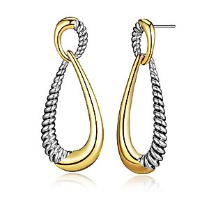 Mytys Dangle Earrings for Women Designer Brand Unique 2 Tone Gold & Silver Statement Drop Earring Jewelry Gift (style 12)