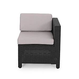 Great Deal Furniture Stephanie Outdoor Faux Wicker 3 Seater Sectional Set with Ottoman, Dark Gray and Gray
