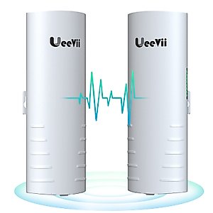 UeeVii Point to Point Wireless Bridge, 5.8Ghz 100Mbps Outdoor CPE 3KM Long Range Transmission Distance with 14DBi High Gain Directional Antenna, PoE Adapter,2 RJ45, for Barn Garage Shop, 2-Pack