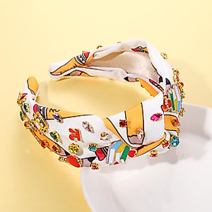 mokkia Teacher Headband Accessories for Women Book Pencil FRI-YAY Headband Rhinestone Crystal Embellished Knotted Headbands Back To School Teacher Appreciation Gifts Teacher Outfits (Pattern B)