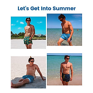 maamgic Mens Swim Trunks with Compression Liner Short Stretch Mens Bathing Suit Quick Dry Swimming Trunks Swimsuit Plamtree Pink Large