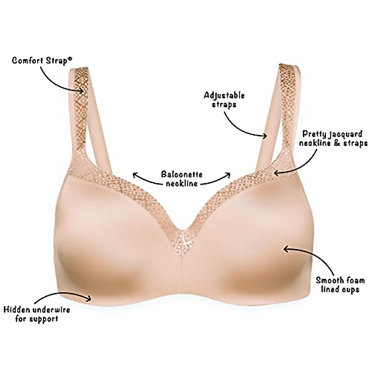 PLAYTEX Womens Secrets Underwire Full-coverage Balconette T-shirt For Full Figures, Us4823 Bra, Nude, 38C US