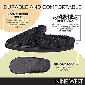 NINE WEST Premium Slippers For Women Cozy Warm Memory Foam Non-Slip Indoor Outdoor Winter House Shoes in Black Size 5-6 Small