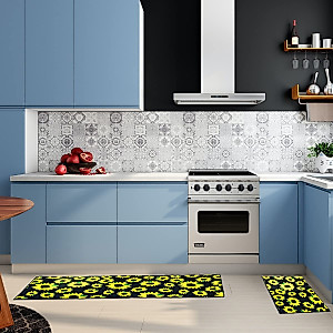 HJJKKH Sunflower Kitchen Rugs Set of 2pcs Anti Fatigue Mat,Waterproof Non Slip Sunflower Kitchen Mats Set for Kitchen Floor,Spring Summer Decorative Rugs for Home Kitchen (19.7x31.5+19.7x63 inch)