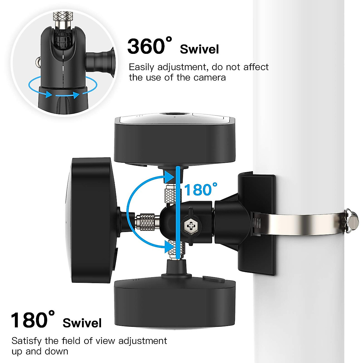 Blink Camera Pole Mounting Bracket, Lyeiaa All-New Blink Outdoor Blink XT2 Wall Mount Bracket Holder, Applicable Pipe Diameter Size 1.18-7.87 inch (30mm-200mm) (1 Pack-Black)